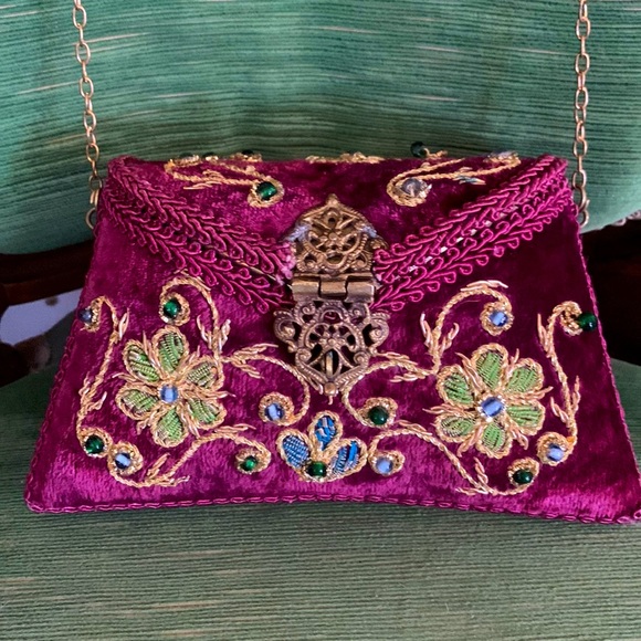 Bags | Vintage Handcrafted Velvet Small Metal Chain Bag | Poshmark